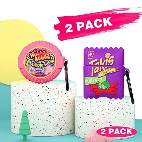 2 Pack Mulafnxal for Airpod 1/2 Case Cute Cartoon 3D Unique Silicone Cover Funny Fashion Fun Cool Character Stylish Design Air Pods Cases Women Girls Boys Teen for Airpods 1/2 Gum&Purple Candy