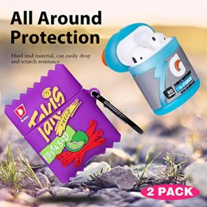 2 Pack Mulafnxal for Airpod 1/2 Case Cute Cartoon 3D Unique Silicone Cover Funny Fashion Fun Cool Character Stylish Design Air Pods Cases Women Girls Boys Teen for Airpods 1/2 Blue Drink&Purple Candy