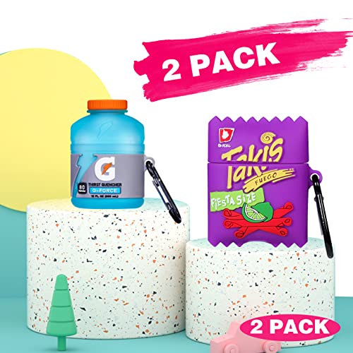 2 Pack Mulafnxal for Airpod 1/2 Case Cute Cartoon 3D Unique Silicone Cover Funny Fashion Fun Cool Character Stylish Design Air Pods Cases Women Girls Boys Teen for Airpods 1/2 Blue Drink&Purple Candy