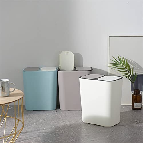 ONGHAHYIS Garbage Can Kitchen Trash Can Double Buckets Trash Bin Classification Dustbin Dry-Wet Garbage Separation Waste Bin Office Bathroom Dustbin (Color : Ivory)