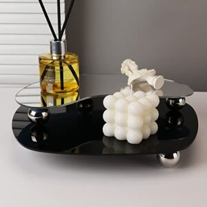 irregular acrylic tray set, each set contains 1 black tray and 1 silver tray, each tray has 3 stainless steel ball feet, jewelry tray, cosmetics tray,aroma oil tray,perfume tray,snack tray