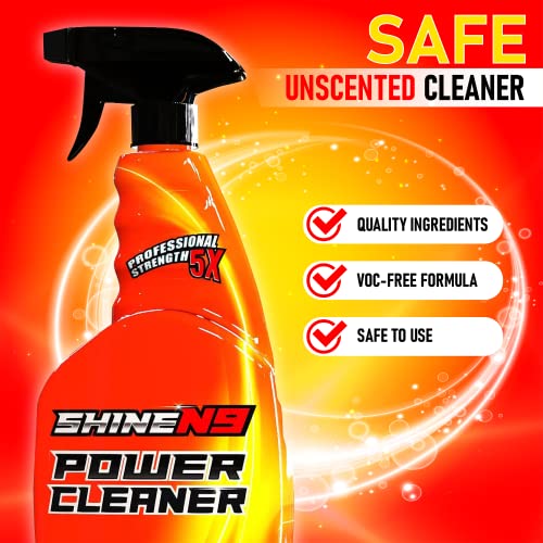 ShineN9 All-Purpose Cleaner – Professional Power Car Cleaner Spray – Multipurpose Exterior Interior Car Cleaner for Upholstery, Leather, Vinyl, Rims – Fast and Easy Car Cleaning for Grease, Stains, Dirt