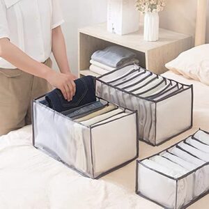 Clothing Organizers for Folded Clothes, LAKEEVAN Visible 7 Grids Washable Pants Organizer, Mesh Wardrobe Closet Drawer Storage for Jeans, Leggings, Skirts, T-Shirts, Scarves, Bras, Underwear, Socks(Gray, 2 Pcs)