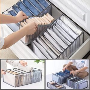 Clothing Organizers for Folded Clothes, LAKEEVAN Visible 7 Grids Washable Pants Organizer, Mesh Wardrobe Closet Drawer Storage for Jeans, Leggings, Skirts, T-Shirts, Scarves, Bras, Underwear, Socks(Gray, 2 Pcs)