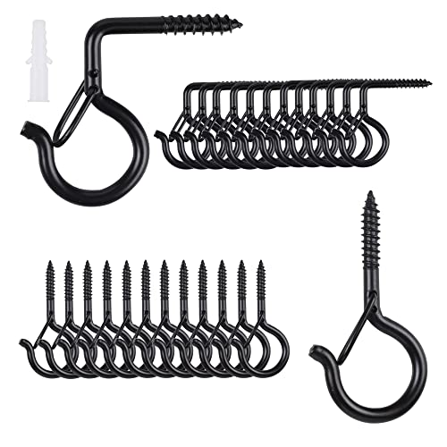 Screw Hooks, Screw in Hooks for Outdoor String Lights 24 Pack, Q-Hanger Stucco Hooks Hanging Outdoor Wire and Party, Metal Christmas Plants Hook, Black