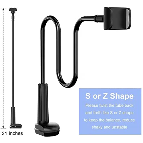 Phone Stand for Recording, 31 Inch Gooseneck Overhead Phone Mount with LED Light for Desk, 360° Rotation with Selfie Stands and Phone Holders for Video Recording, Live Streaming, YouTube Tiktok