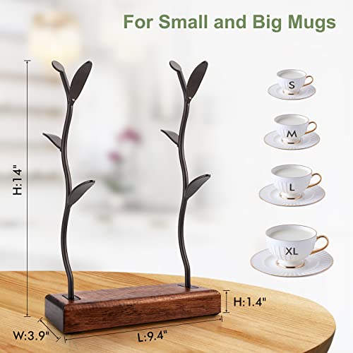 FENTEC Mug Holder, Double Row Countertop Mug Tree, Mug Holder for Counter, Tea Cup Organizer Rack, Coffee Bar Accessory & Kitchen Organizer, Black