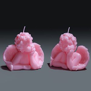 2 pieces angel candle soy scented candle wax vegan candle cute decorative candle angel candle cake candle handmade aesthetic candle for home decor bedroom bathroom wedding (pink)