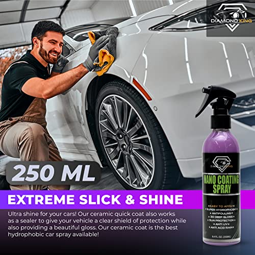 Diamond King 250ml Waterless Ceramic Car Coating - Nano Ceramic Coating for Cars - Car Detailing, Hydrophobic Top Coat, Durable, Quick Coat Car Wax Polish Spray - Car Shiner, Cleaner