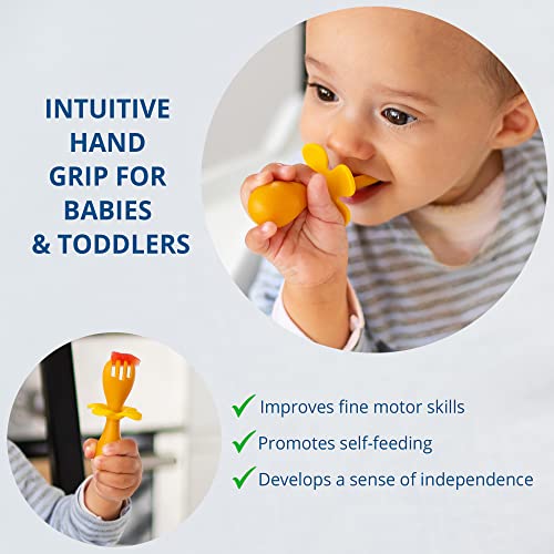 Baby Self Feeding Spoon and Fork - Training Utensils 6-12-18 Months | Baby Led Weaning Anti-Choke Spoons & Forks - Anti-Choke Flexible Fork and Spoon for Toddlers & Babies - 6 months to 3 years