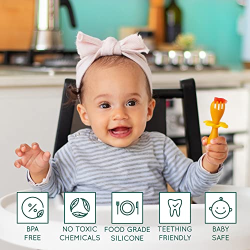 Baby Self Feeding Spoon and Fork - Training Utensils 6-12-18 Months | Baby Led Weaning Anti-Choke Spoons & Forks - Anti-Choke Flexible Fork and Spoon for Toddlers & Babies - 6 months to 3 years