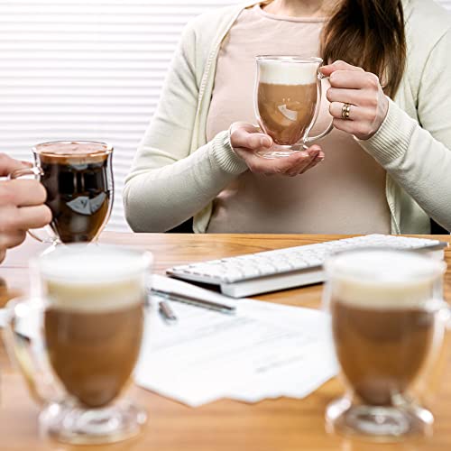 Kitchen Kite Double Wall Glass Coffee Mugs - 11oz Dishwasher & Microwave Safe Clear Mugs Set of 4 - Insulated Design, Ideal as Cups for Tea, Latte, Cappuccino, Nespresso, Hot & Cold Beverages