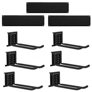 nisorpa 9pcs garage tool storage rack, wall mount garden tool organizer adjustable tool holder 48 inch storage system, max load 400 lbs for trimmers, broom, mop, rake shovel, hoses (6 hooks, 3 rails)