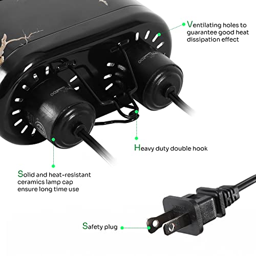 REPTI ZOO Nano Combo Print Tropical Desert Reptile Dual Deep Dome Lamp Fixture for Reptile Max 40 Watts Max Bulb Height 4 in Per Socket UVB Light Fixture Dual Lamp Cap Combo Integration Design