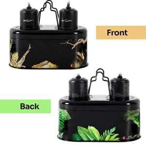 REPTI ZOO Nano Combo Print Tropical Desert Reptile Dual Deep Dome Lamp Fixture for Reptile Max 40 Watts Max Bulb Height 4 in Per Socket UVB Light Fixture Dual Lamp Cap Combo Integration Design