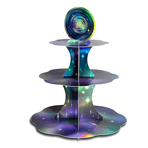 Romatic Aurora Shoting Star Cupcake Stand Space Cake Stand for Space Birthday Party Decoration Galaxy Planet Celestial Meteor Shower Wedding Anniversary Baby Shower Birhtday Party Supplies