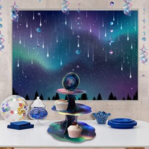 Romatic Aurora Shoting Star Cupcake Stand Space Cake Stand for Space Birthday Party Decoration Galaxy Planet Celestial Meteor Shower Wedding Anniversary Baby Shower Birhtday Party Supplies