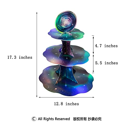 Romatic Aurora Shoting Star Cupcake Stand Space Cake Stand for Space Birthday Party Decoration Galaxy Planet Celestial Meteor Shower Wedding Anniversary Baby Shower Birhtday Party Supplies