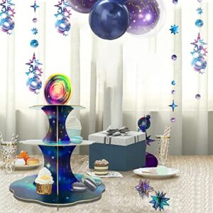 Romatic Aurora Shoting Star Cupcake Stand Space Cake Stand for Space Birthday Party Decoration Galaxy Planet Celestial Meteor Shower Wedding Anniversary Baby Shower Birhtday Party Supplies