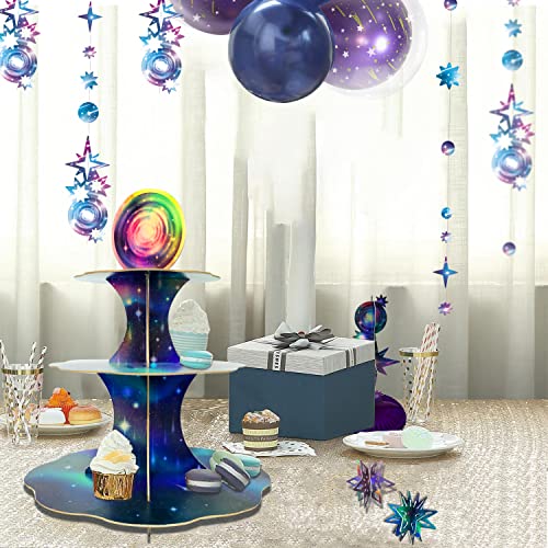 Romatic Aurora Shoting Star Cupcake Stand Space Cake Stand for Space Birthday Party Decoration Galaxy Planet Celestial Meteor Shower Wedding Anniversary Baby Shower Birhtday Party Supplies