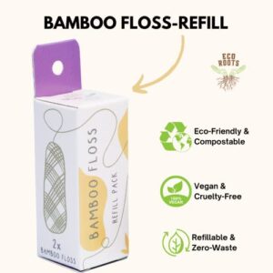 ECO ROOTS Bamboo Floss Refill x2 Rolls, Eco Friendly Dental Floss | Reusable Flosser | Vegan Bamboo Flossers | Zero Waste, Plastic Free, Biodegradable Tooth Floss | Sustainable Products