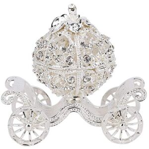 Rhinestone Decorated Pumpkin Carriage, Pumpkin Carriage Trinket Box with Metal Ring Jewelry Holder for Tabletop Decoration