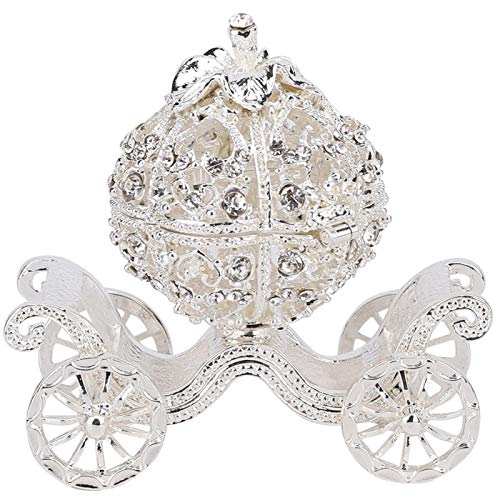 Rhinestone Decorated Pumpkin Carriage, Pumpkin Carriage Trinket Box with Metal Ring Jewelry Holder for Tabletop Decoration