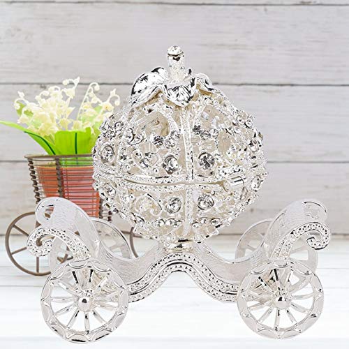 Rhinestone Decorated Pumpkin Carriage, Pumpkin Carriage Trinket Box with Metal Ring Jewelry Holder for Tabletop Decoration