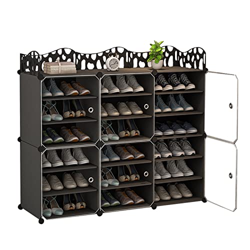 Jomifin Shoe Rack Storage Cabinet with Doors, Portable Shoes Rack Organizer, Expandable Standing Rack, Storage 36-72 Pairs Shoes, Boots, Slippers for Entryway, Bedroom, Bedroom 6-Tier(Black)