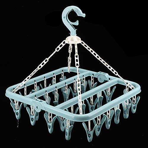 Entatial Underwear Hanger, Laundry Hanger, with 32 Clips Saving Space Laundry Hanger for Baby Clothes Socks(Blue)