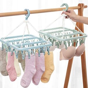 Entatial Underwear Hanger, Laundry Hanger, with 32 Clips Saving Space Laundry Hanger for Baby Clothes Socks(Blue)