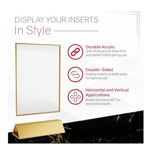 Prime Designs Gold 5x7 Picture Frame, Acrylic Sign Holder 5x7 with Gold Border for Restaurant, Gold Table Number Holders, Gold Frames 5x7, Clear Card Holder, Wedding Table Numbers, Double Sided Picture Frames, Vertical or Horizontal Anniversary Card holde