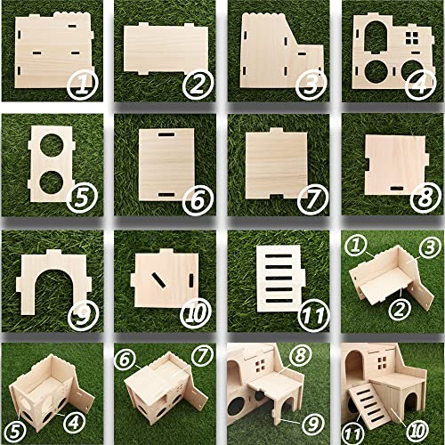 Tiny Hamster Maze Wood House Fun Slide House Double-Decker Hut for Dwarf Gerbil Mouse Mice Rat Small Animals(Only for Small Hamster)