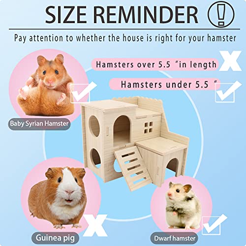 Tiny Hamster Maze Wood House Fun Slide House Double-Decker Hut for Dwarf Gerbil Mouse Mice Rat Small Animals(Only for Small Hamster)