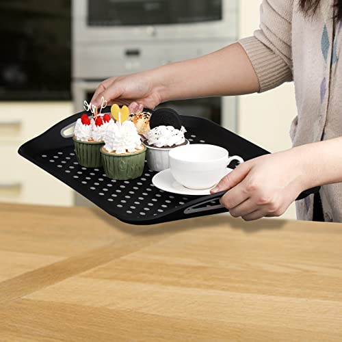 TOPZEA 2 Pack Non Slip Serving Tray with Handle, Plastic Cafeteria Tray Fast Food Serving Tray, School Lunch Tray Rectangular Server Tray for Breakfast on Bed, Coffee Table, Car, Black