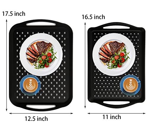 TOPZEA 2 Pack Non Slip Serving Tray with Handle, Plastic Cafeteria Tray Fast Food Serving Tray, School Lunch Tray Rectangular Server Tray for Breakfast on Bed, Coffee Table, Car, Black