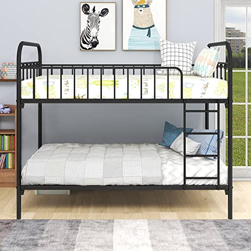 JURMERRY Metal Bunk Bed Twin Over Twin Beds with Sturdy Guard Rail & Ladder, Space-Saving Design/Noise Free/No Box Spring Needed,Black