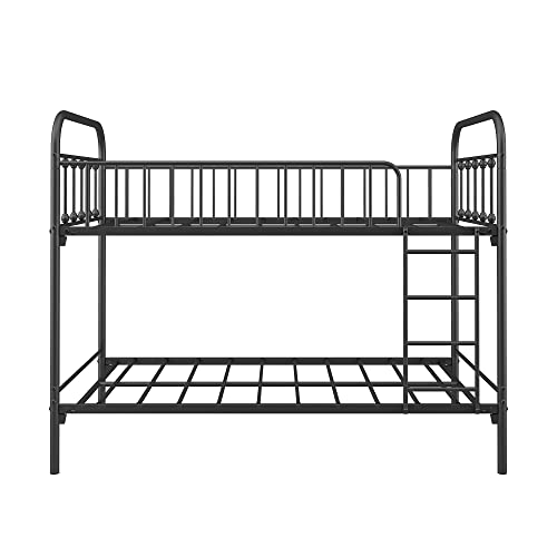 JURMERRY Metal Bunk Bed Twin Over Twin Beds with Sturdy Guard Rail & Ladder, Space-Saving Design/Noise Free/No Box Spring Needed,Black