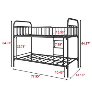 JURMERRY Metal Bunk Bed Twin Over Twin Beds with Sturdy Guard Rail & Ladder, Space-Saving Design/Noise Free/No Box Spring Needed,Black