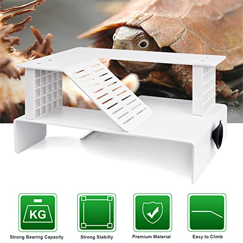 WEAVERBIRD Turtle Basking Platform, Turtle Tank Platform Aquarium Animal Sink Wharf, Double Decker Reptile Habitat, Climbing Shelf Turtle Tank Dock Floating Decor, Floating Turtle Dock, White