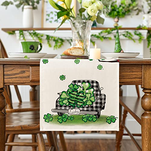 Artoid Mode Lucky Shamrock Truck St. Patrick's Day Table Runner, Seasonal Spring Holiday Kitchen Dining Table Decoration for Indoor Outdoor Home Party Decor 13 x 72 Inch