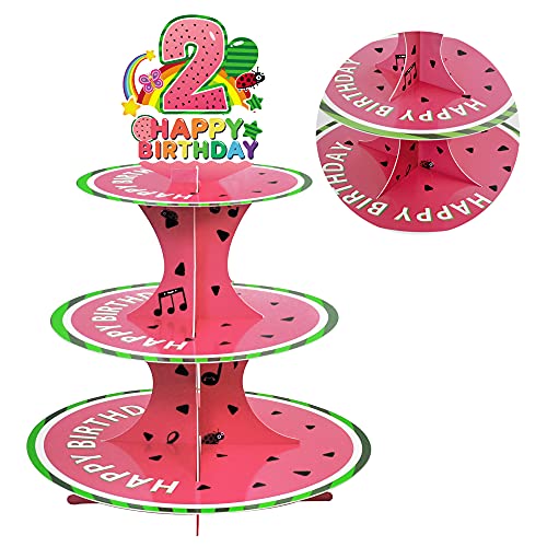 Coco Party Supplies Cupcake Stand, 2nd Second Watermelon Party Favors Cake Stand for Kids Birthday Party Decorations, Kids Melon Birthday Baby Shower Party Supplies