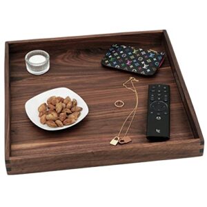 MAGIGO 15 x 15 Inches Medium Square Black Walnut Wood Ottoman Tray with Handles, Serve Tea, Coffee Classic Wooden Decorative Serving Tray