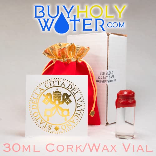 Blessed Holy Water 30ml Red Wax Sealed Cork Vial ✞ The ONLY Authentic & Certified Holy Water ✞ Blessed by Pope Francis Vatican City Import ✞ Baptism Wedding Exorcism Christmas Catholic Prayer GIFT