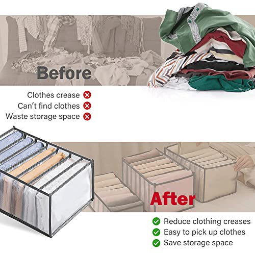 BULFULL 2PCS Wardrobe Clothes Organizer 7 Grids, Washable Clothes Organizer for Folded Clothes, Drawer Dividers for Organizer Jeans Organizer for Closet Pant Organizer