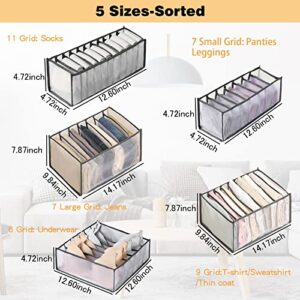 BULFULL 2PCS Wardrobe Clothes Organizer 7 Grids, Washable Clothes Organizer for Folded Clothes, Drawer Dividers for Organizer Jeans Organizer for Closet Pant Organizer