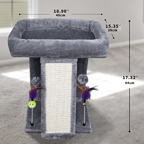 TINWEI Cat Tree with Cat Condo Scratch Post Hammock Hanging Ball