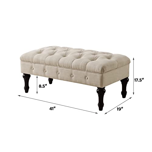 Rosevera Avondale Upholstered Tufted Fine Polyester Chair Loveseat Sofa Armless Design Easy Assembly for Living Room Bedroom, Beige Bench