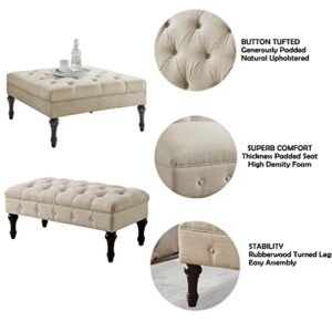 Rosevera Avondale Upholstered Tufted Fine Polyester Chair Loveseat Sofa Armless Design Easy Assembly for Living Room Bedroom, Beige Bench