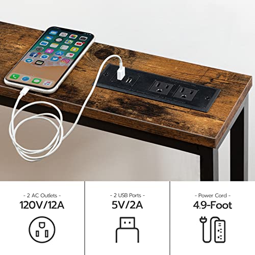 HOOBRO Skinny Console Table with Power Outlets and USB Ports, Table with Charging Station, Narrow Sofa Table, Behind Couch Table, for Entryway, Hallway, Foyer, Rustic Brown BF15XG01G1